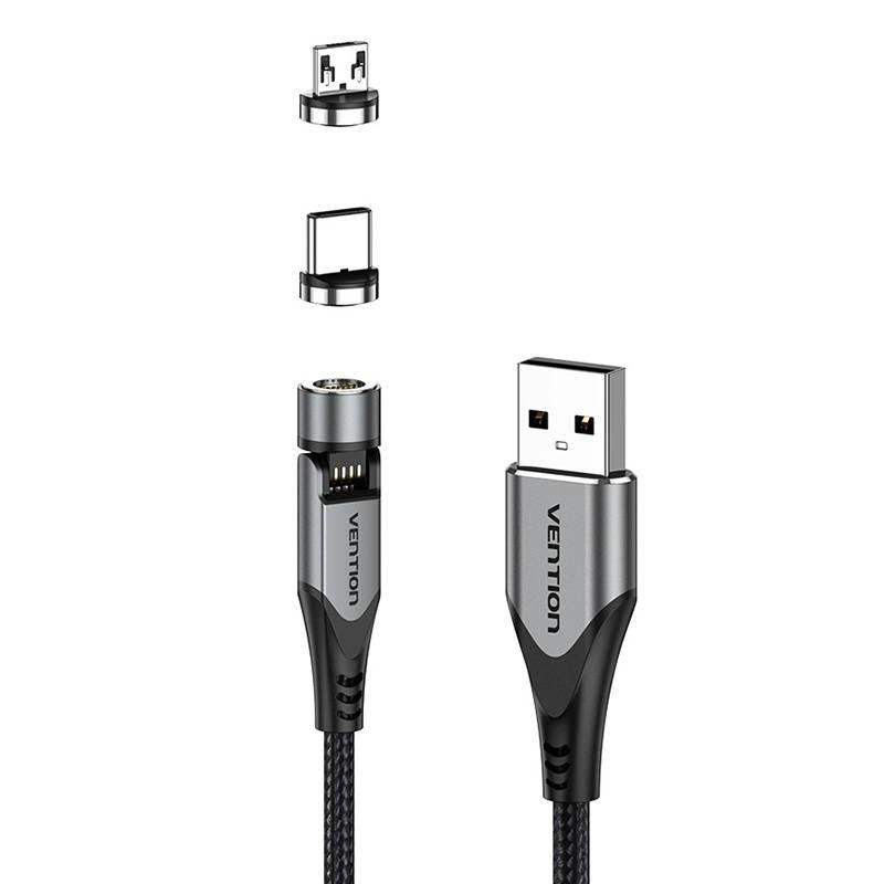 2in1 magnetic cable USB to USB-C/Micro-B USB Vention CQXHF 1m (Grey ...