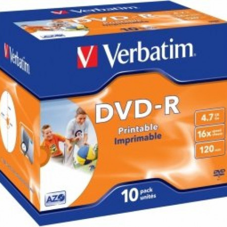 Verbatim Blank DVD-R AZO 4.7GB 16x Printable, ID Branded,10 Pack Jewel ...