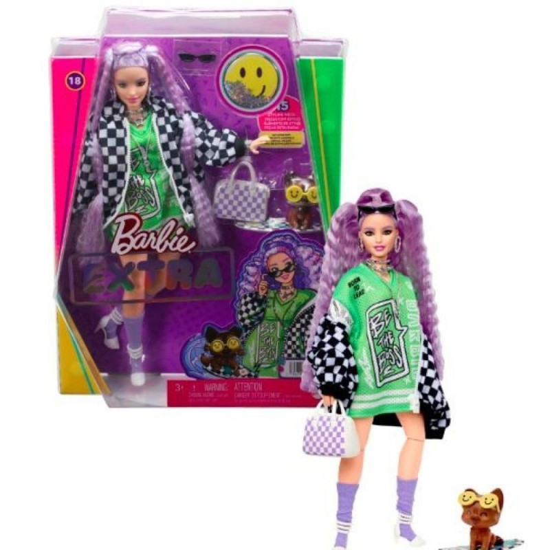 Barbie doll Extra jacket chequered light pink hair - Dolls - Photopoint