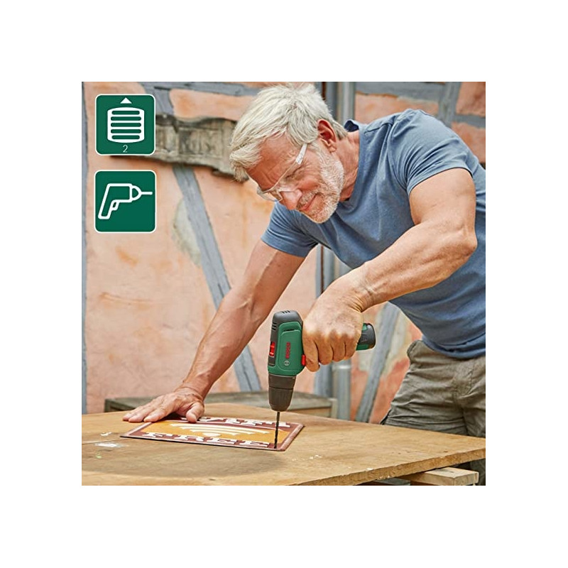 Bosch Cordless drill EasyDrill 1200 + bit and drill set (green/black ...