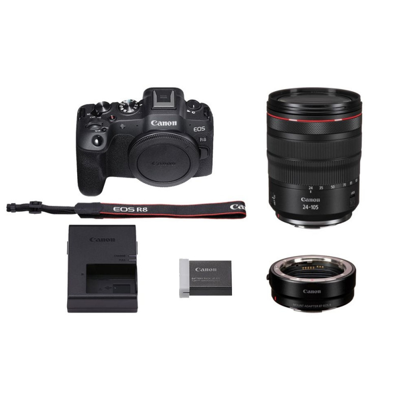Canon EOS R8 + RF 24-105mm f/4L IS USM + Mount Adapter EF-EOS R ...