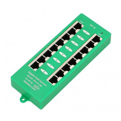Extralink Gigabit PoE Injector 8 Port Active, 8 ports Gigabit 802.3at/af, Mode A - PoE seadmed ...