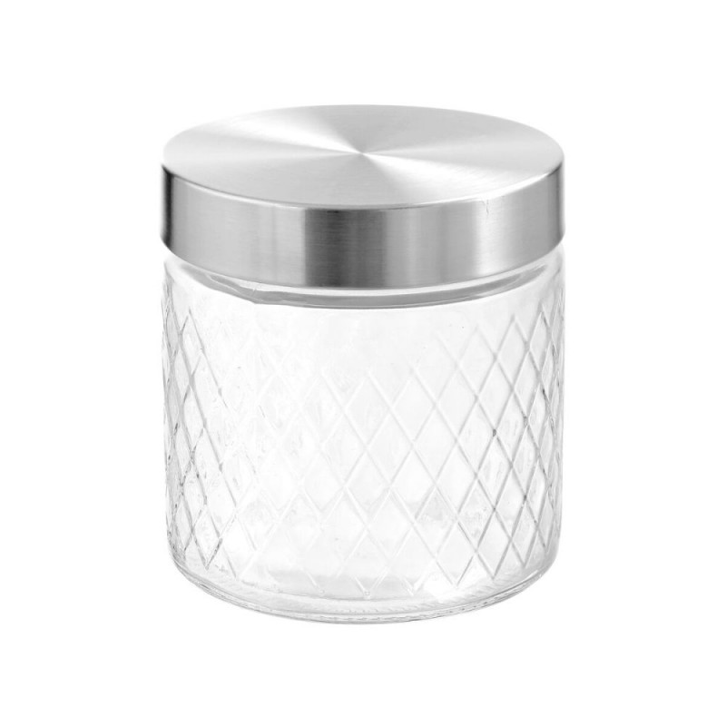 Jar Anna With relief Glass Steel 830 ml (24 Units) - Jars & containers ...