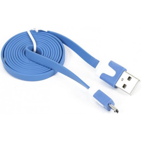Omega cable microUSB 1m flat, blue (41857) - Cables - Nordic Digital
