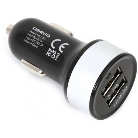 Omega car power adapter 2xUSB + cable, silver (42545) - USB chargers ...