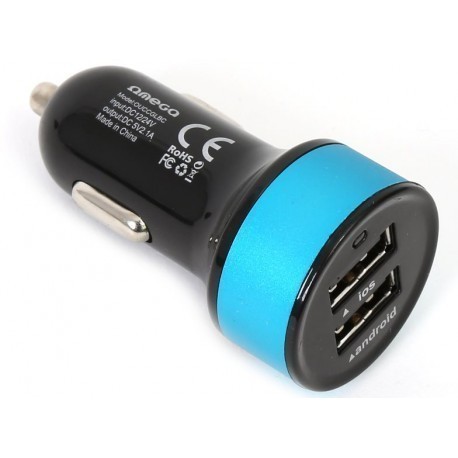 Omega car power adapter 2xUSB + cable, light blue (42543) - USB ...